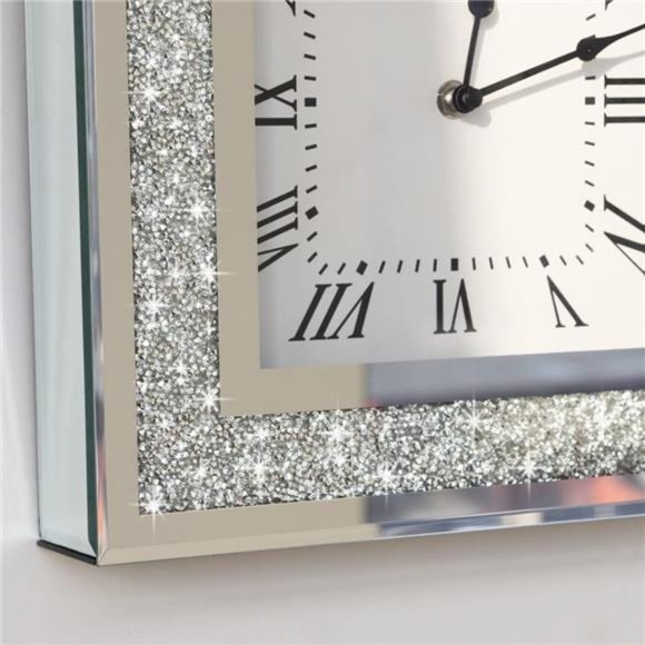 Wall Decor | Crystal Crush Diamond Mirrored Square Wall Clock With ...